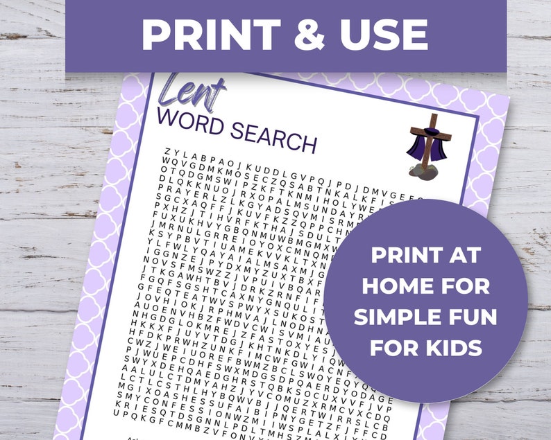 Printable Lent Word Search Game for Kids and Adults - Etsy