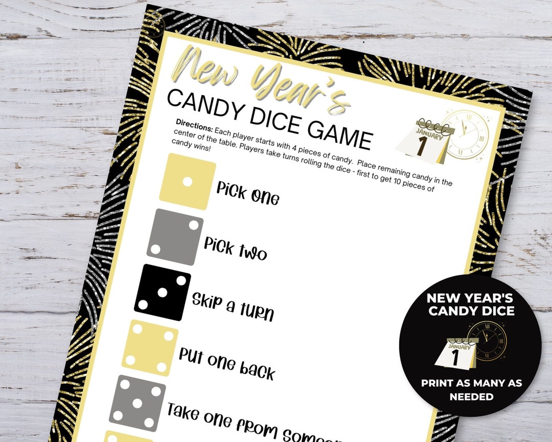 New Years Candy Dice Game, New Year Activities for Kids and Adults, Kid ...