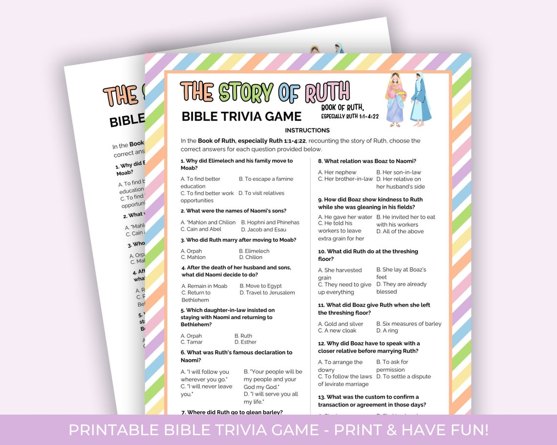 Ruth and Naomi Bible Story Activity, Bible Trivia Game for Kids ...
