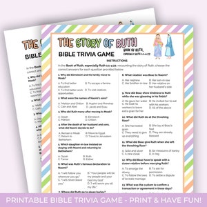 Ruth and Naomi Bible Story Activity, Bible Trivia Game for Kids ...