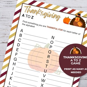 Thanksgiving A to Z Game, Printable Thanksgiving Game for Kids ...