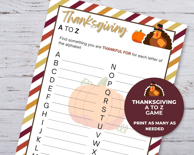 Thanksgiving A to Z Game, Printable Thanksgiving Game for Kids ...