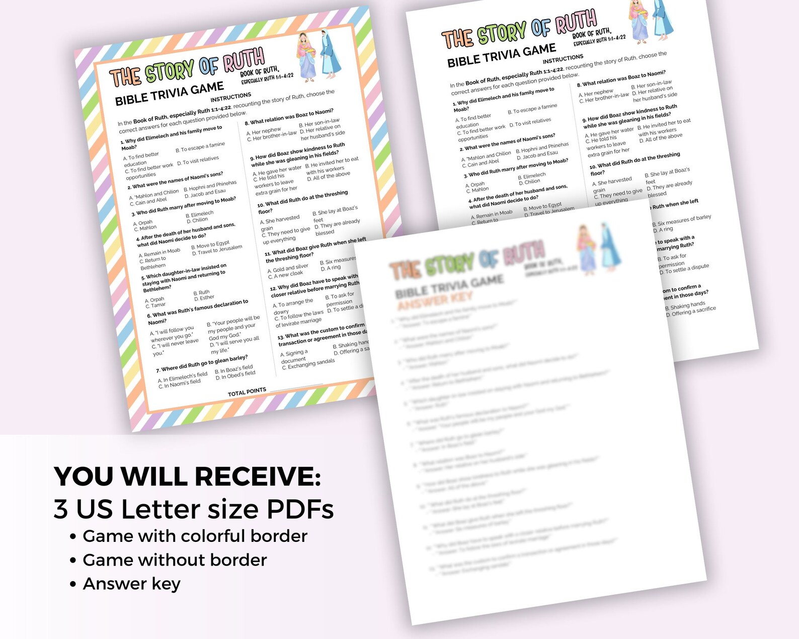 Ruth and Naomi Bible Story Activity, Bible Trivia Game for Kids ...