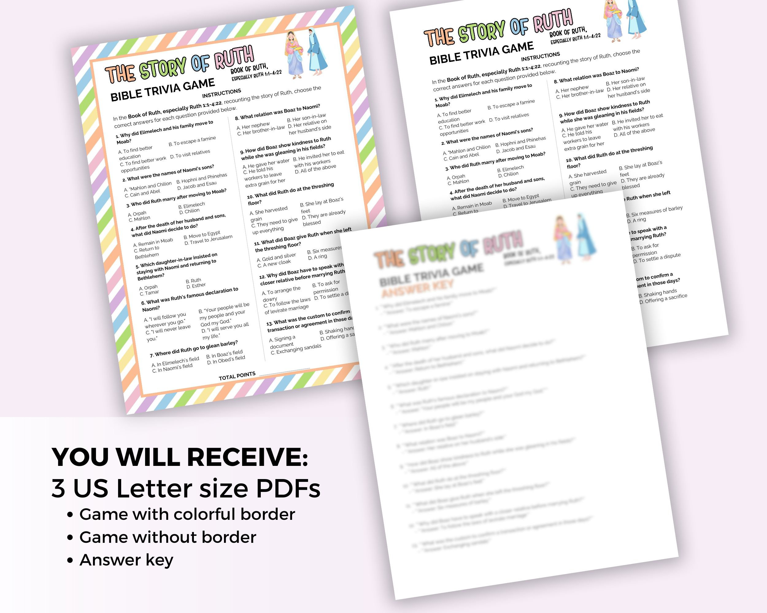 Ruth and Naomi Bible Story Activity, Bible Trivia Game for Kids ...