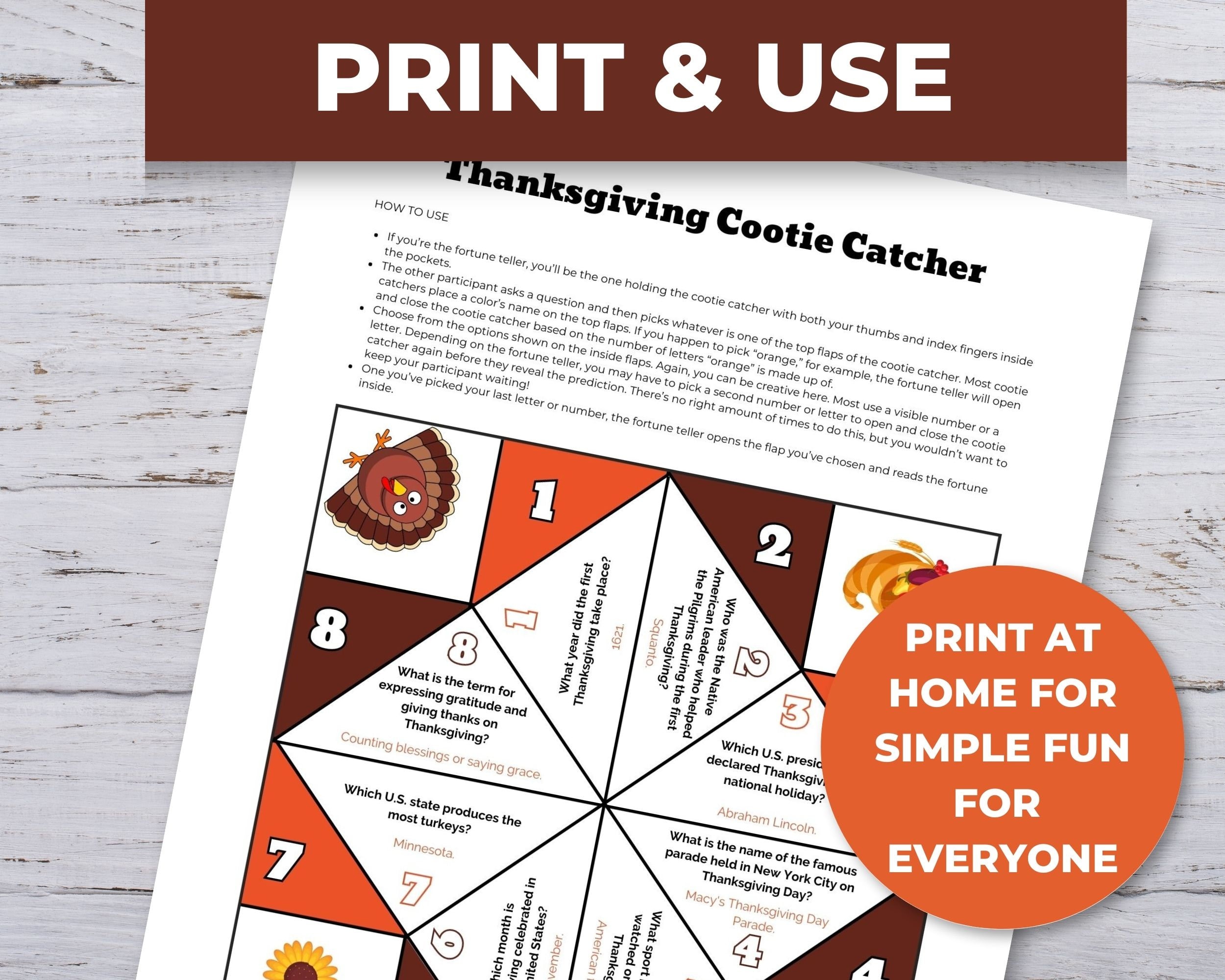 Cootie Catcher, Thanksgiving Games, Thanksgiving Printable, Classroom ...