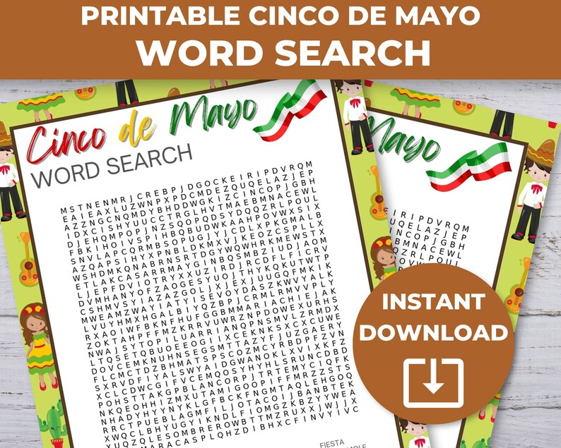 Cinco De Mayo Word Search, Word Puzzles Printable, Mexican Party Games ...