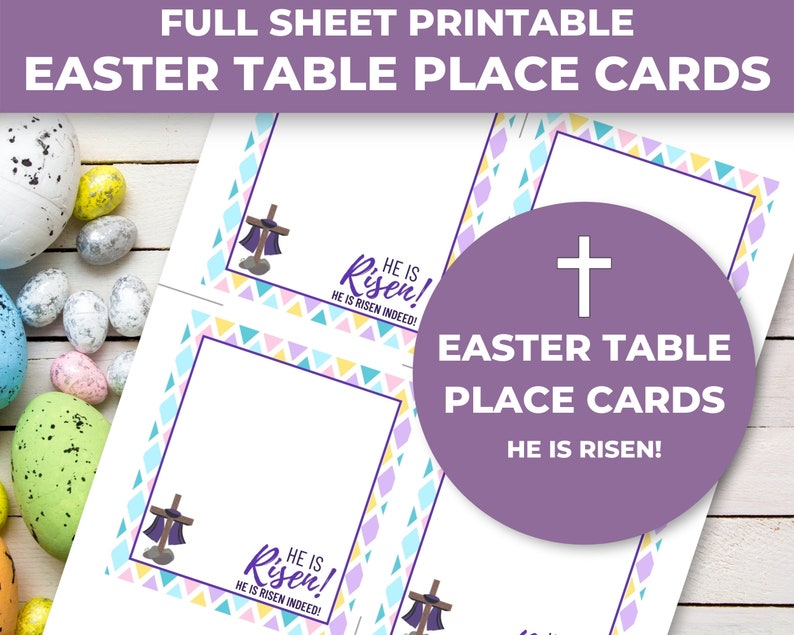 Printable Easter Place Cards, Pastel Colors, Easter Religious, He is ...