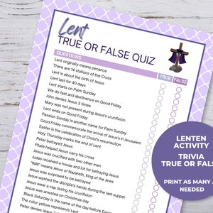 Lent Trivia Printable, Lenten True or False Trivia Game, Lent Printable ...