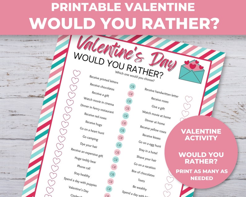 Printable Valentine Would You Rather Game, This or That Valentine Party ...