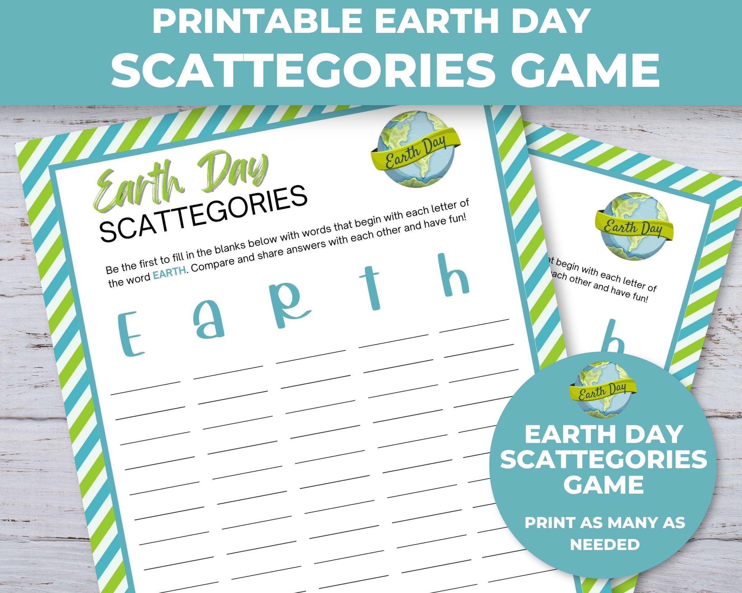 Printable Earth Day Scattegories Game, Earth Day Activities for Kids ...