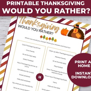 Printable Thanksgiving Would You Rather Game, This or That Thanksgiving ...