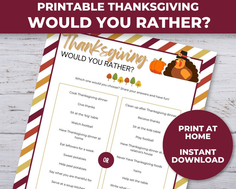 Printable Thanksgiving Would You Rather Game, This or That Thanksgiving ...