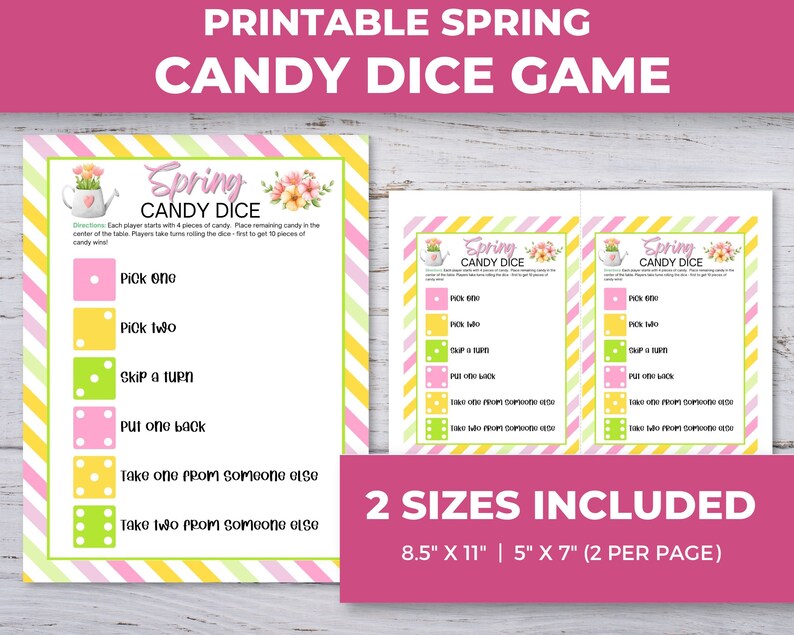 Printable Spring Candy Dice Game, Spring Activities for Kids and Adults ...