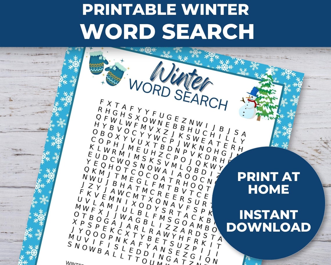 Winter Word Search Printable Winter Printable Games for Kids - Etsy