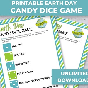 Printable Candy Dice Game, Earth Day Activities for Kids and Adults ...
