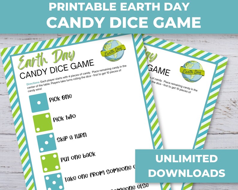 Printable Candy Dice Game, Earth Day Activities for Kids and Adults ...