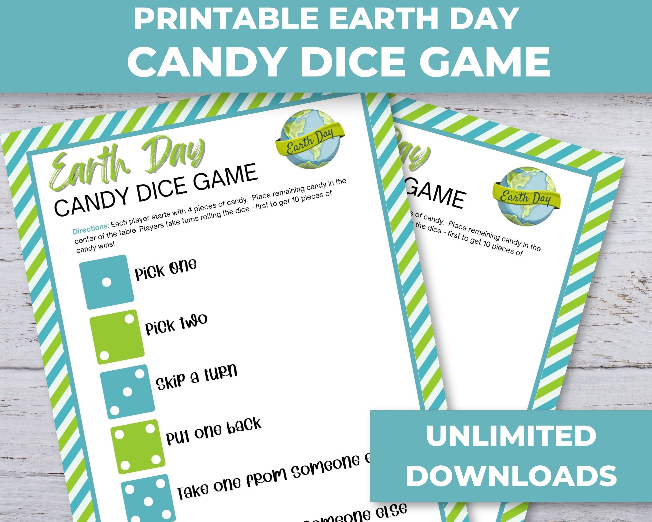 Printable Candy Dice Game, Earth Day Activities for Kids and Adults ...