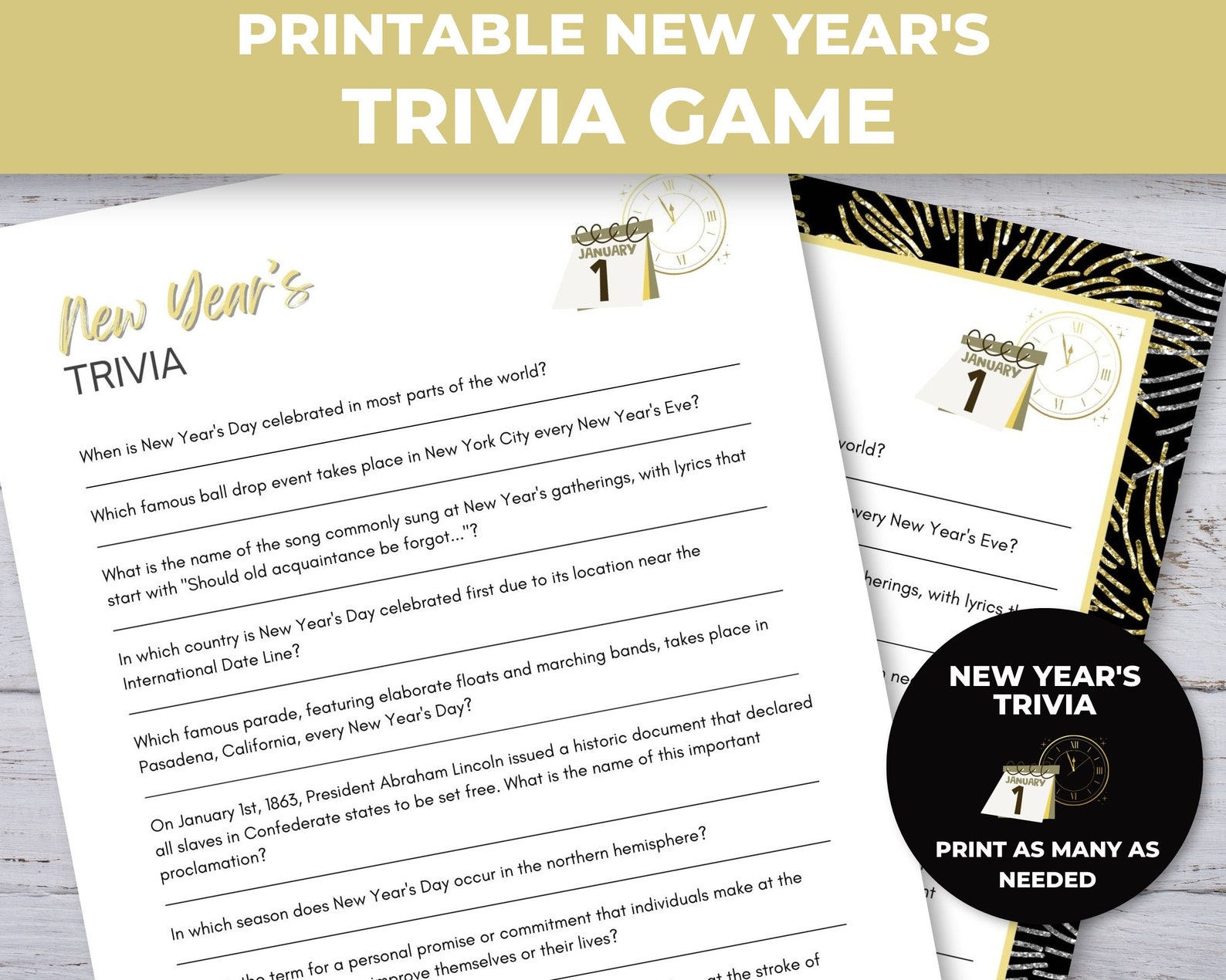 New Years Trivia Printable, New Years Eve Trivia, New Years Eve Party ...