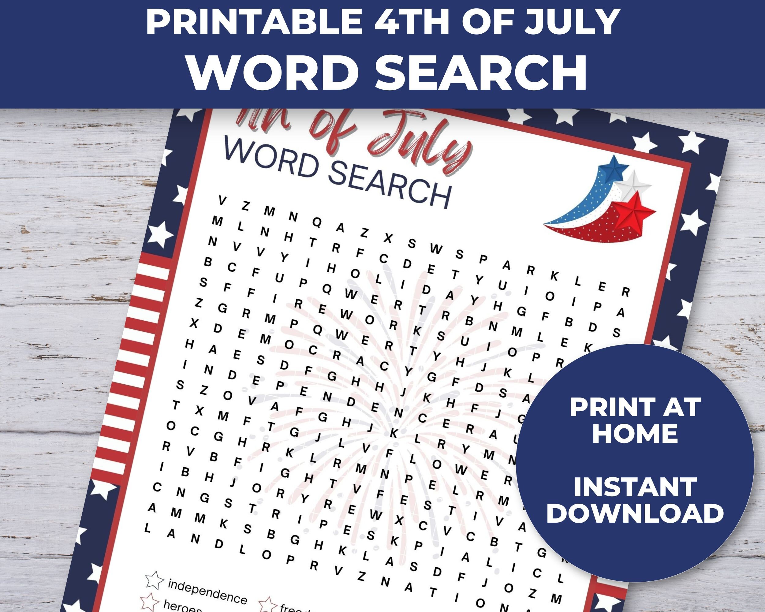 4th of July Word Search Printable 4th of July Party Games - Etsy