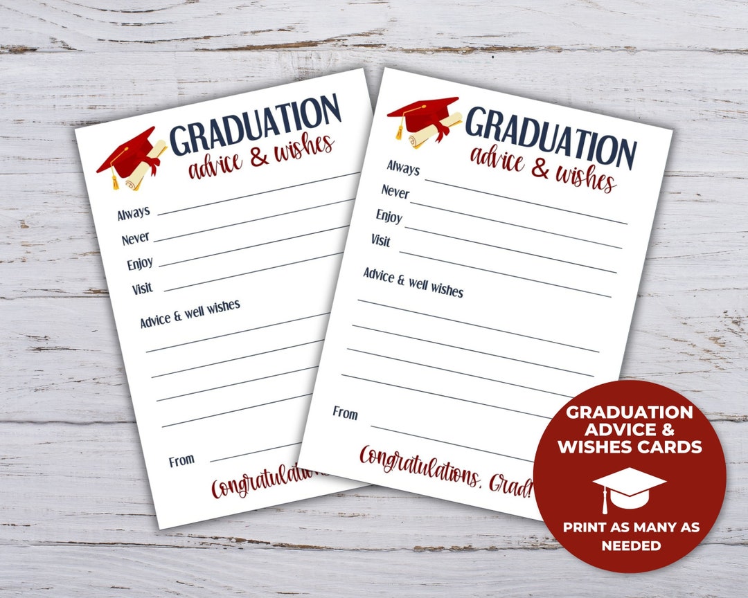 Graduation Advice and Wishes Card, Printable Advice Cards Graduation ...