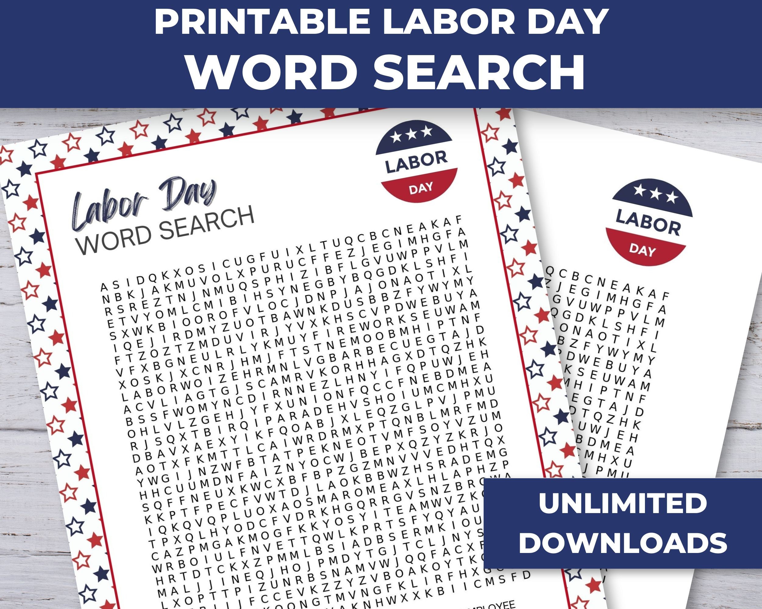 Labor Day Word Search Puzzle Printable Labor Day Party Games - Etsy
