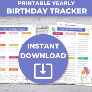 Yearly Birthday Calendar, Printable Birthday Tracker, Birthday List ...