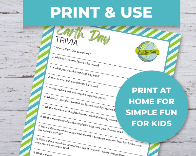 Earth Day Trivia, Earth Day Games for Kids, Earth Day Activity, Earth ...