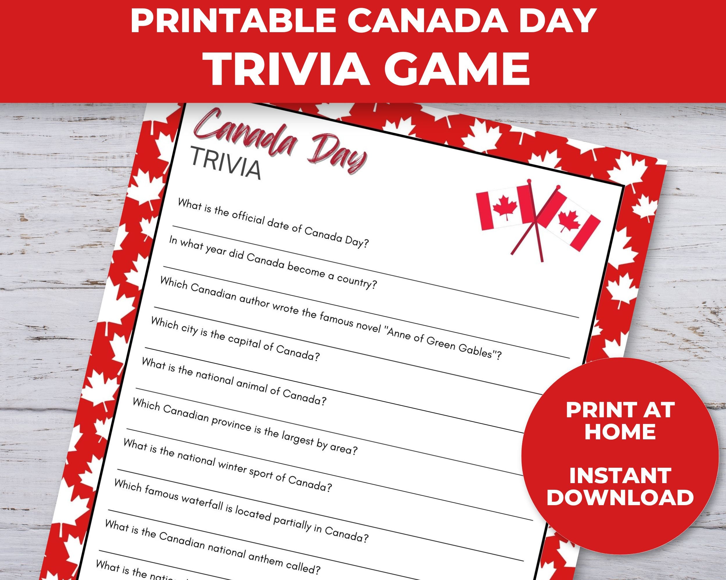 Canada Day Trivia, Printable Canada Day Games, July 1st Games, Kids ...