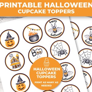Halloween Cupcake Topper Printable, Halloween Cookie Tags, Cute ...