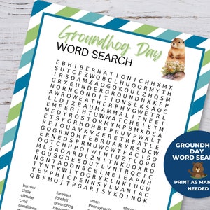 Groundhog Day Printable, Word Search Printable, Groundhog Day Worksheet ...