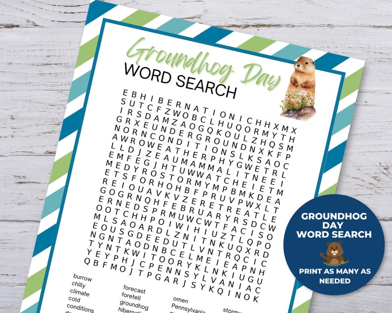 Groundhog Day Printable, Word Search Printable, Groundhog Day Worksheet ...