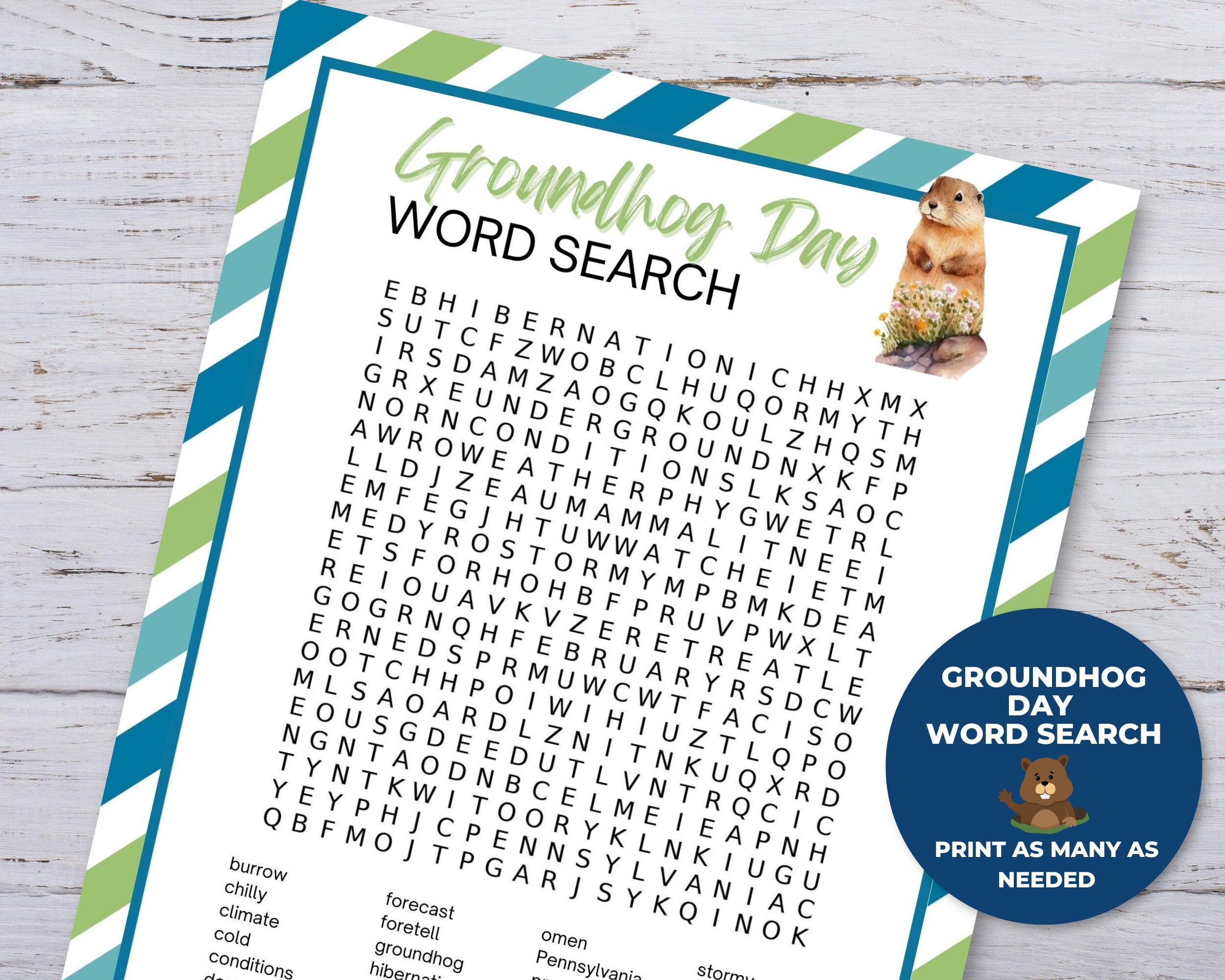 Groundhog Day Printable, Word Search Printable, Groundhog Day Worksheet ...