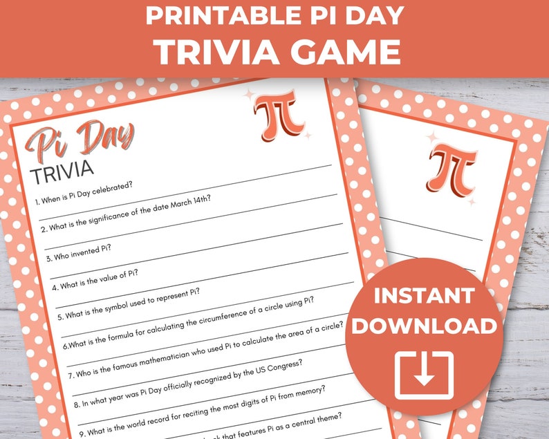 Pi Day Trivia, Pi Day Activities for Kids Printable, Pi Day Party, Kids Worksheets, Pi Day Games ...