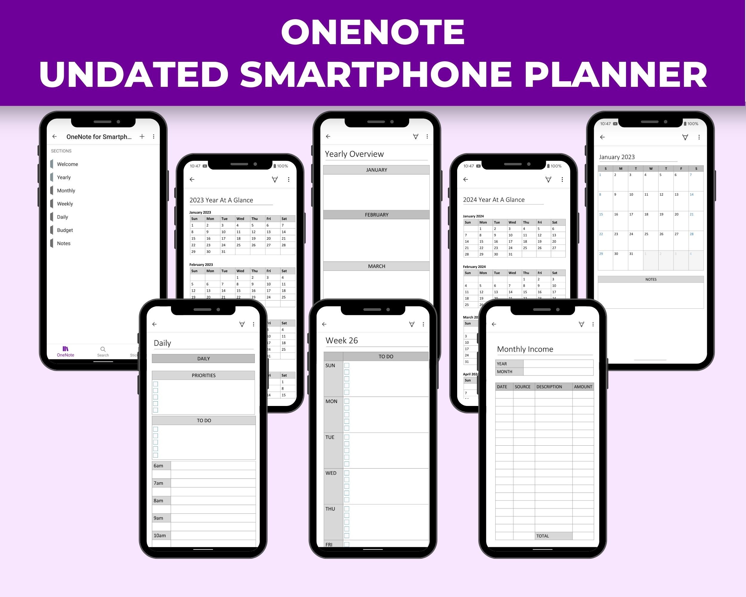 Onenote Digital Planner, Onenote Planner Undated, Digital Planner Phone ...