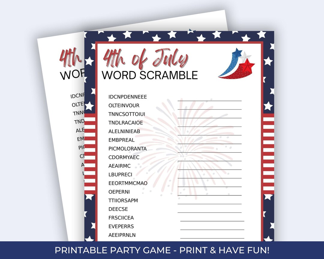 4th of July Word Scramble, Printable 4th of July Party Games, 4th of ...