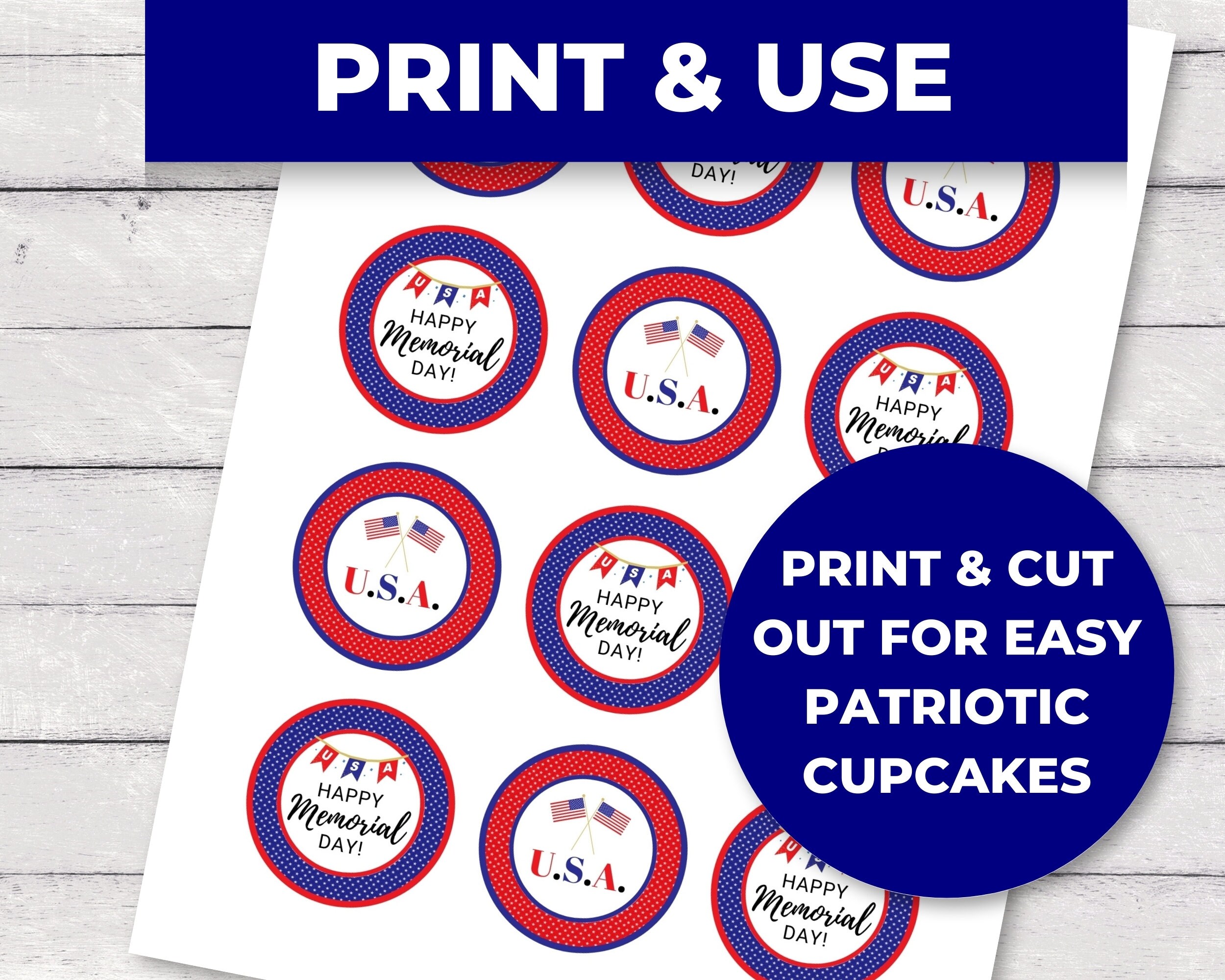 Printable Memorial Day Cupcake Toppers, Memorial Day Decoration, Food ...