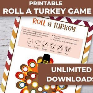 Roll A Turkey Dice Game Roll A Turkey Printable Game - Etsy