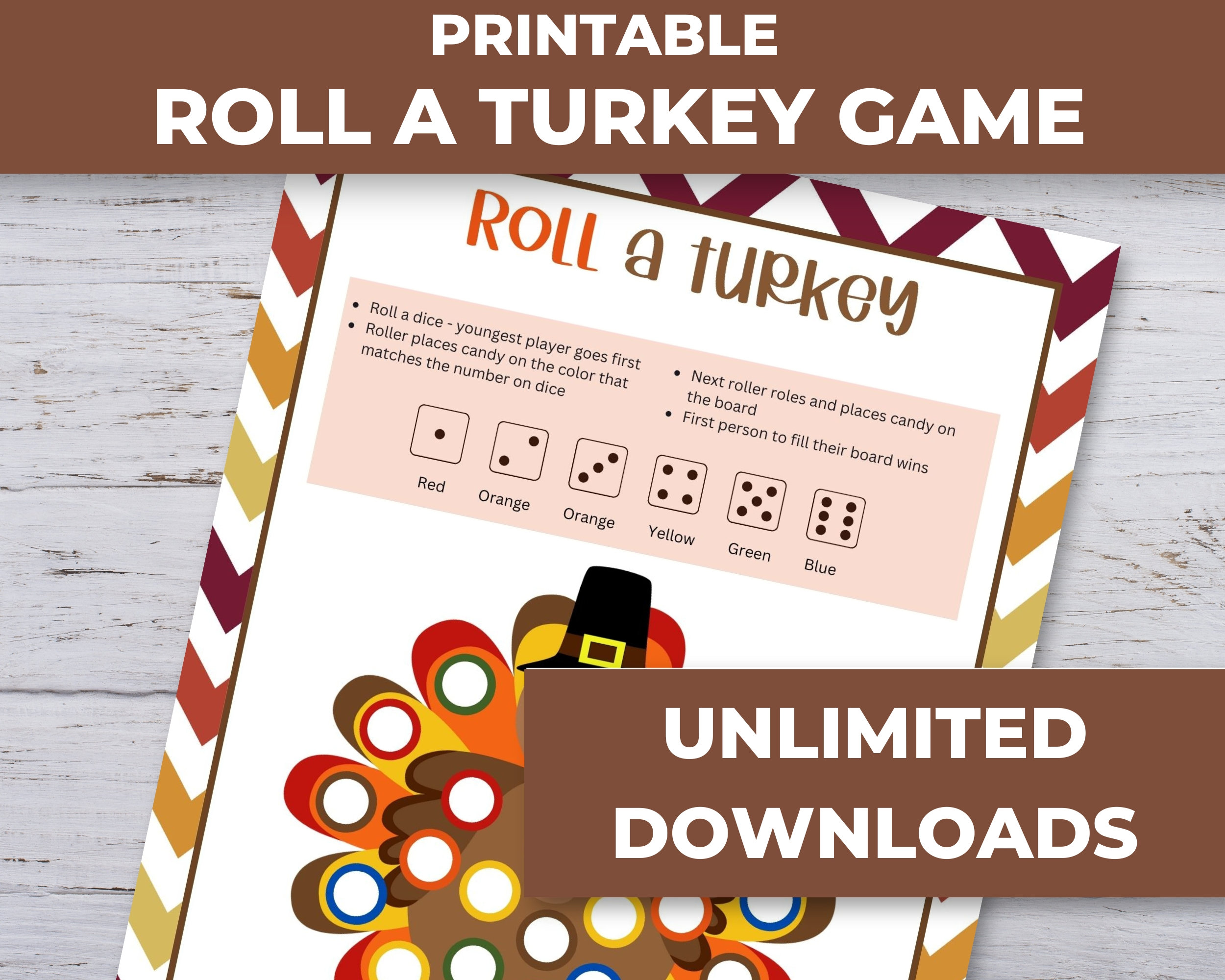 Roll A Turkey Dice Game, Roll A Turkey Printable Game, Thanksgiving ...