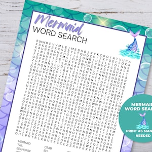 Mermaid Word Search, Mermaid Party Game, Mermaid Printable, Word Search ...