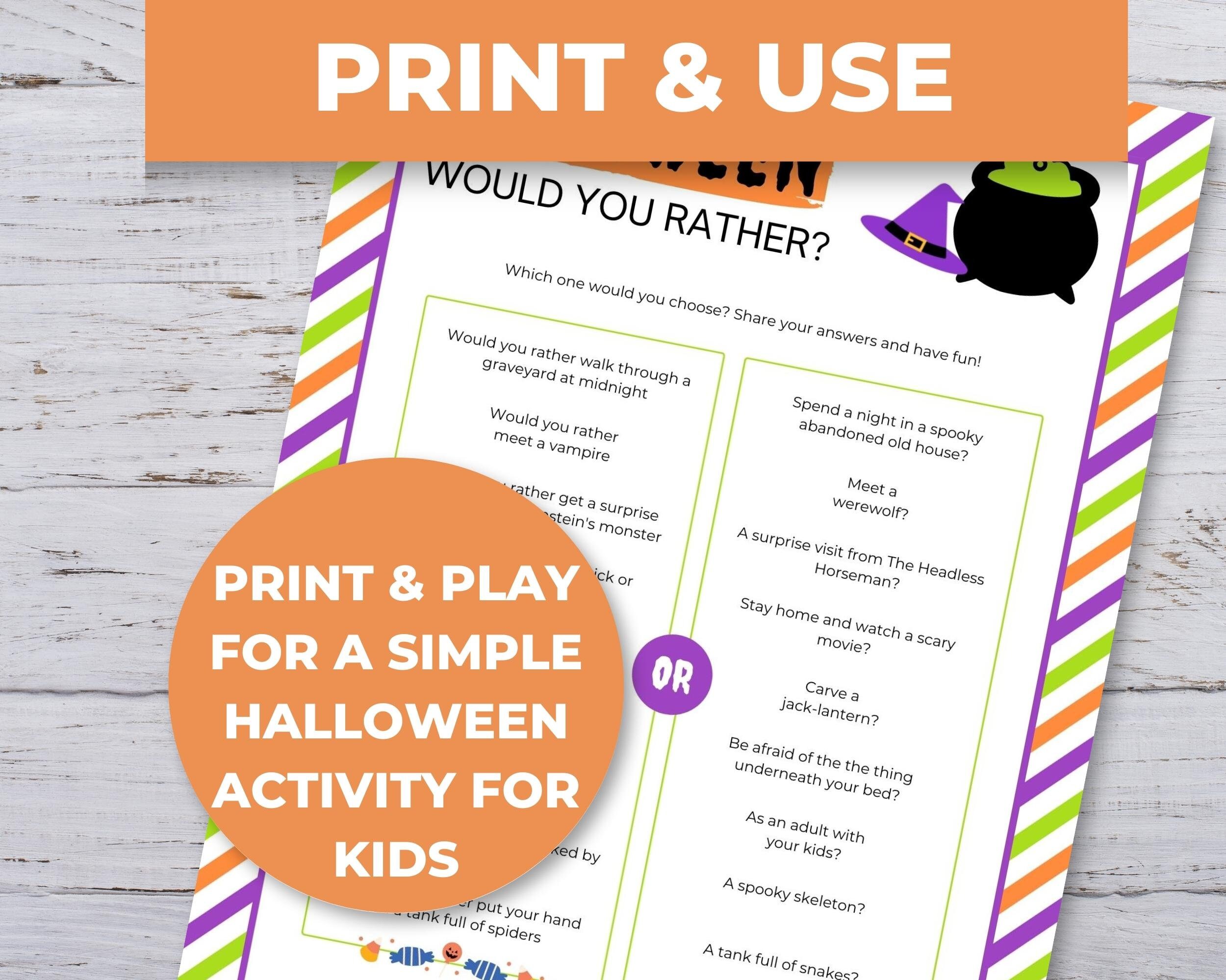 Printable Halloween Would You Rather Game, This or That Halloween Party ...