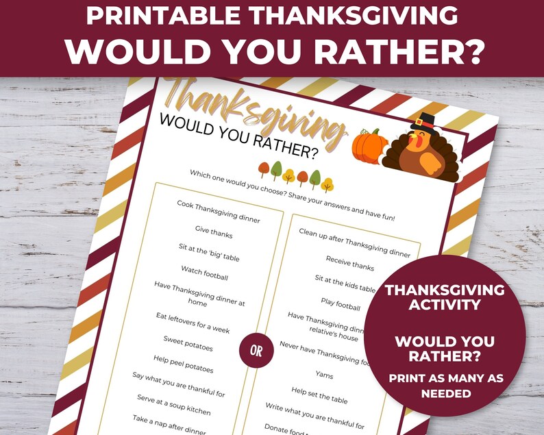 Printable Thanksgiving Would You Rather Game This or That - Etsy