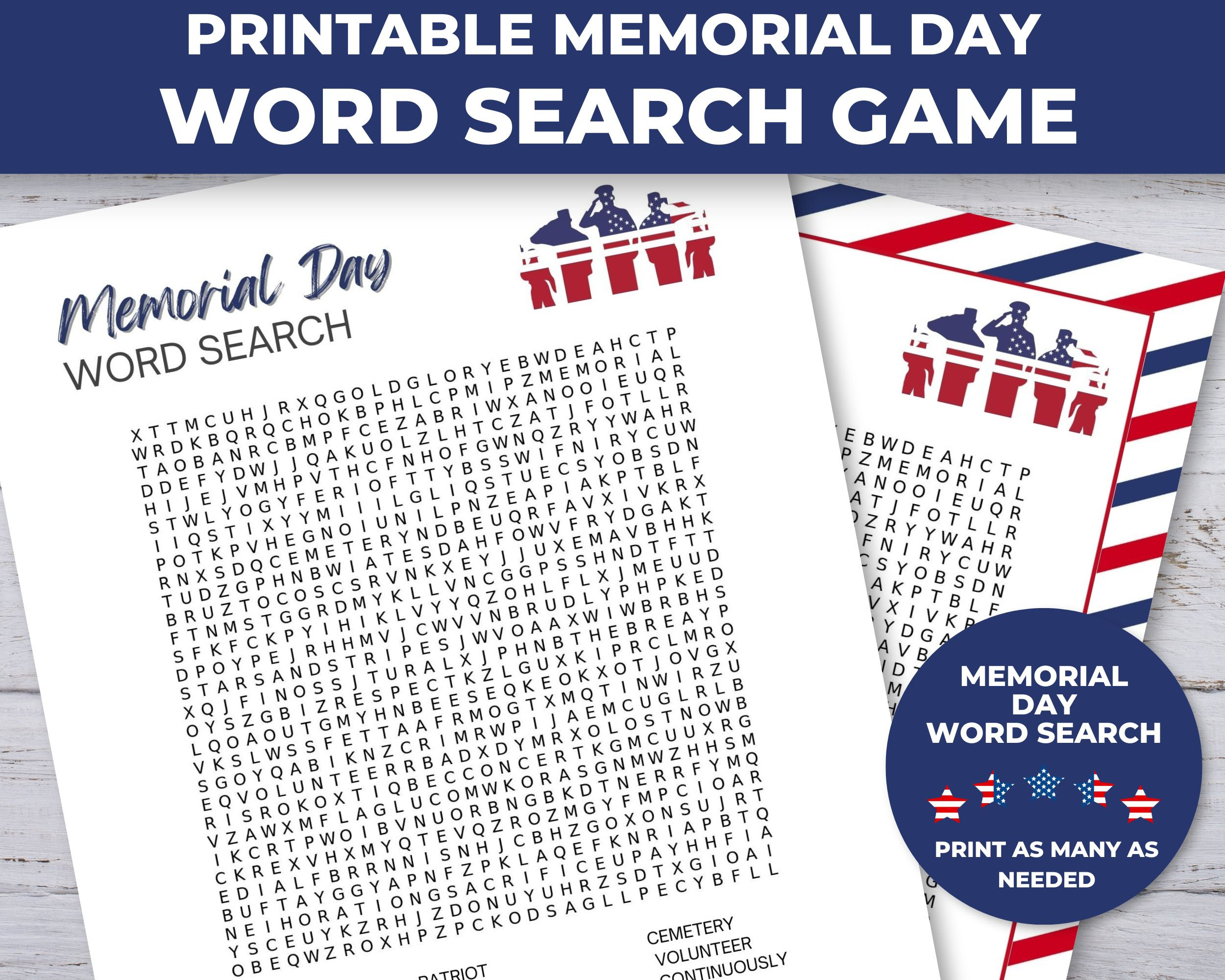Memorial Day Word Search, Word Puzzles Printable, Patriotic Party Games ...