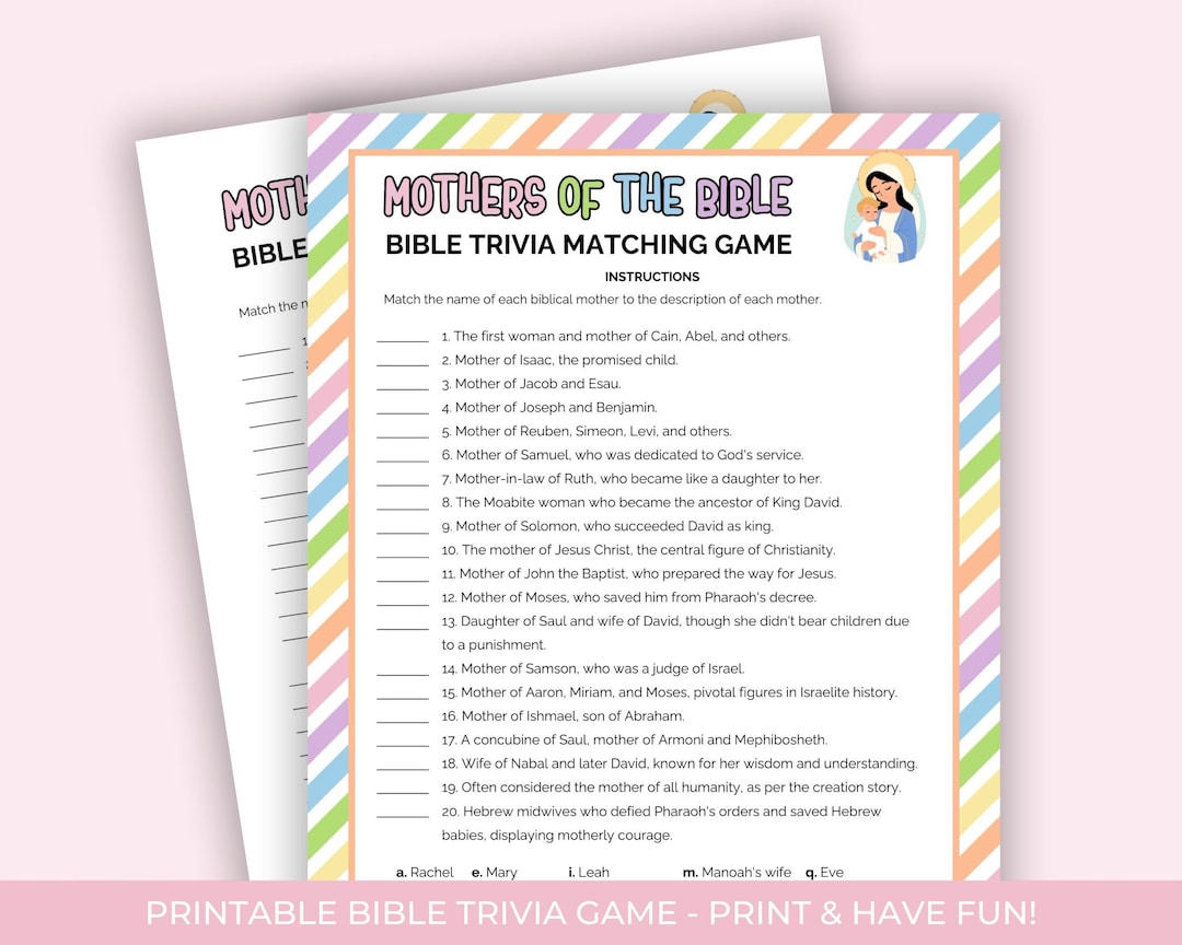 Mothers of the Bible Trivia for Kids, Printable Trivia Game, Bible ...