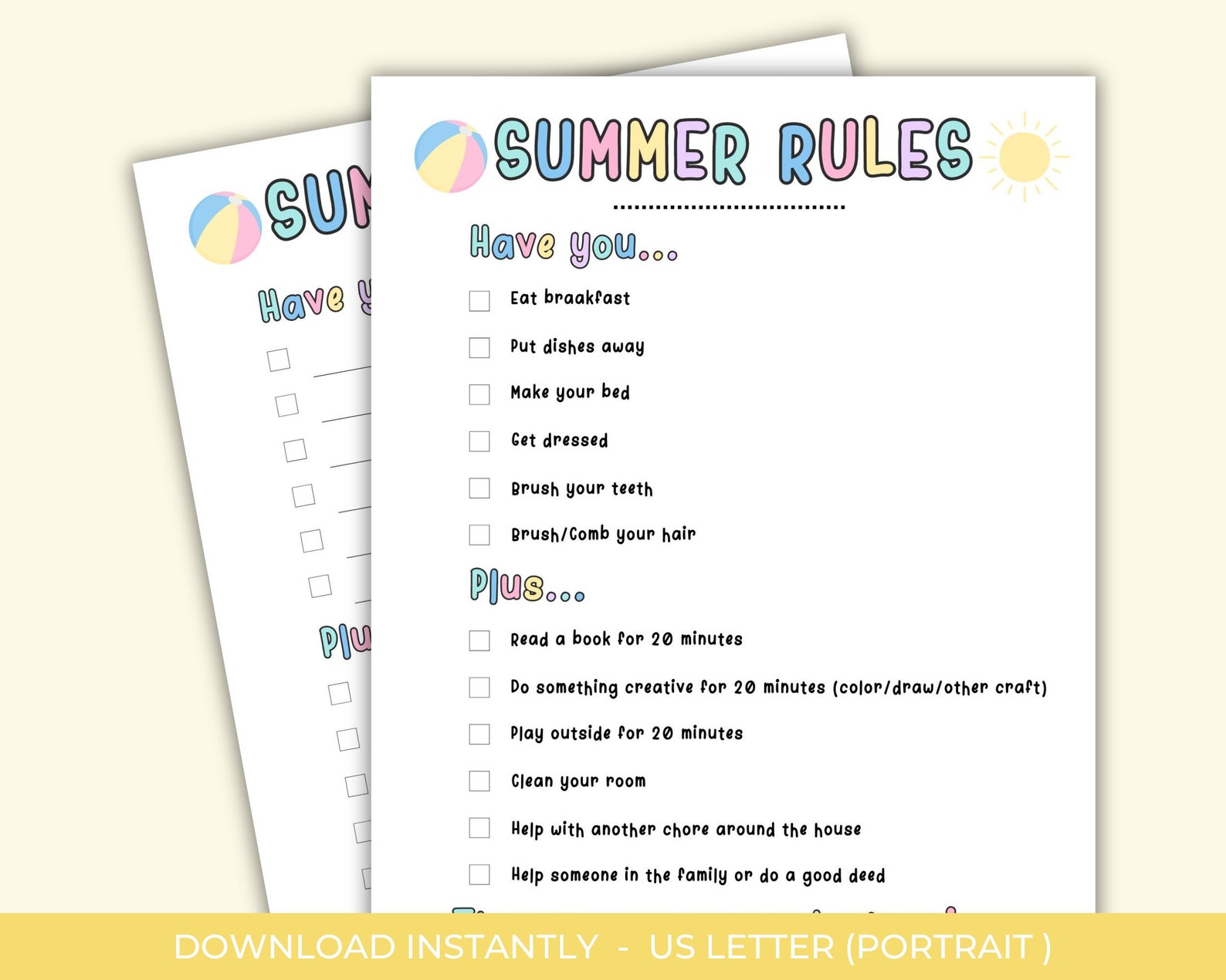 Summer Rules Printable, Earn Screen Time, Chore Chart Printable, Summer ...