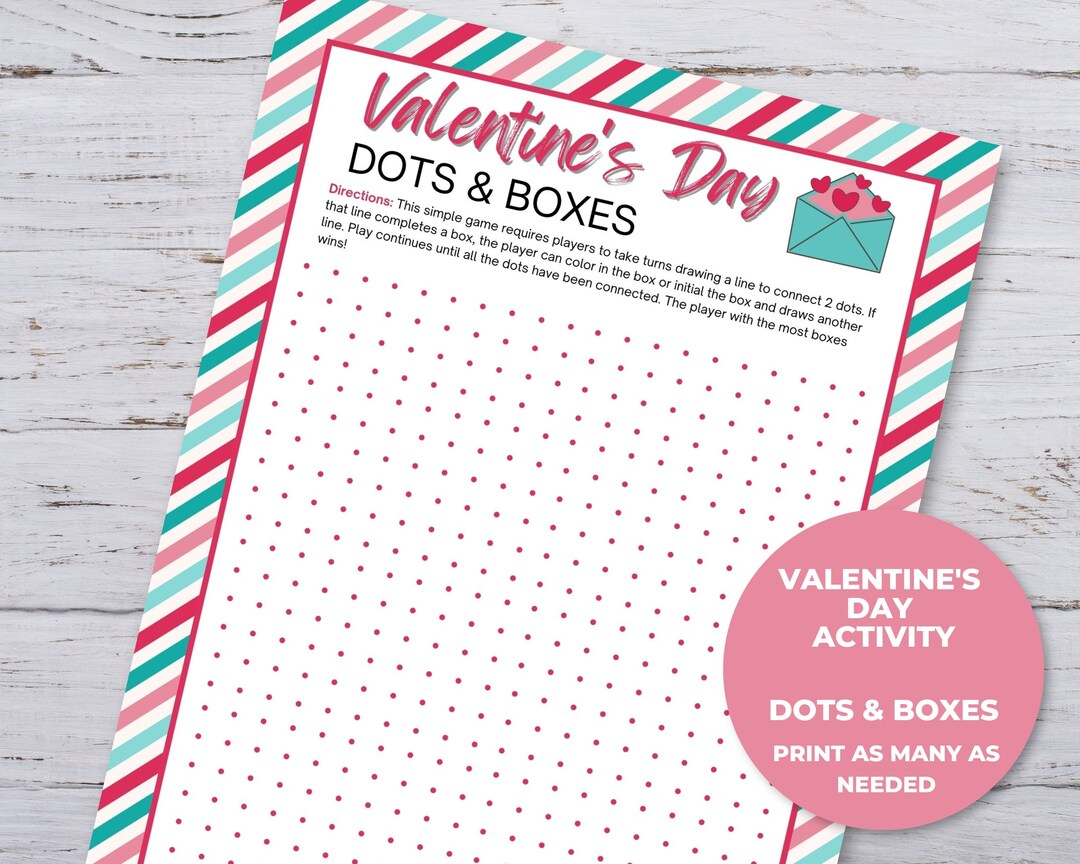 Valentine Dots and Boxes, Printable Valentines Day Game for Kids ...
