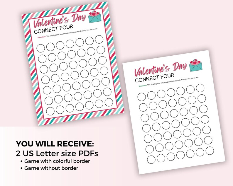 Valentine Four in A Row Printable Valentines Day Game for Kids ...