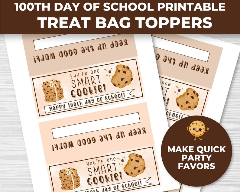100 Days of School Treat Bag Topper, One Smart Cookie Tag, 100 Days ...