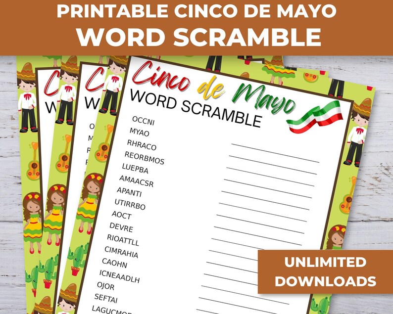 Cinco De Mayo Word Scramble, Cinco De May Game, Mexican Party Games ...