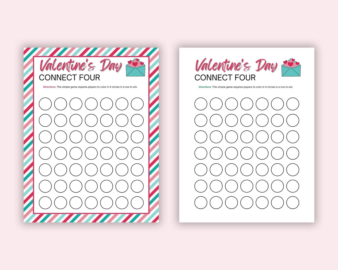 Valentine Four in A Row Printable Valentines Day Game for Kids ...