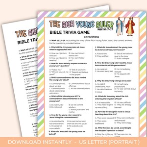 The Rich Young Ruler Bible Trivia for Kids, Printable Trivia Game ...